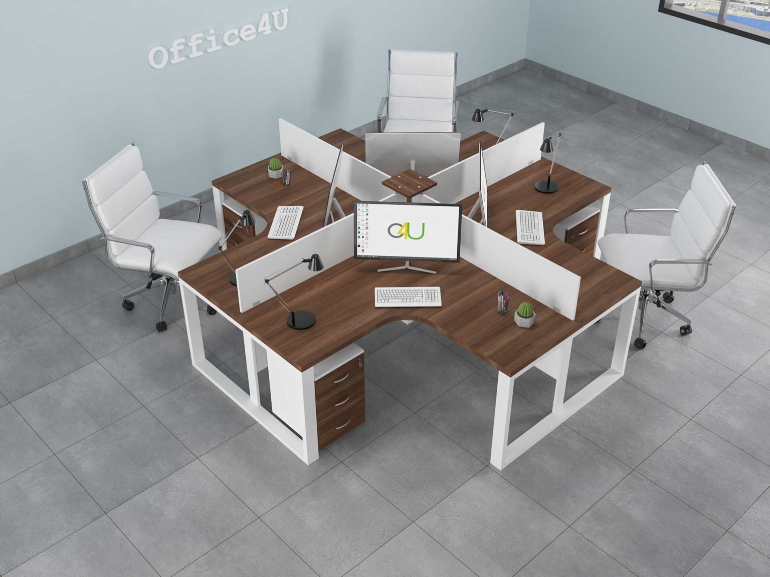 Amanda 4 Cluster Workstation (Cross-Shape) - Office Furniture