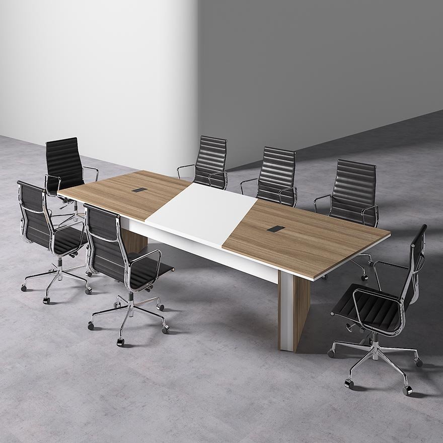 Carl Meeting Room Table | Dual Color (White & Wooden Finish)